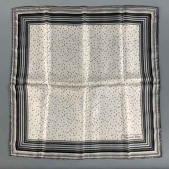Dior | Accessories | Christian Dior Cream Black Dots Silk Pocket Square ...